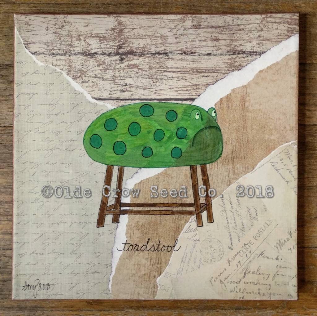 Whimsical Frog Toad Toadstool Painting 10x10 Original Folk Art Mixed ...