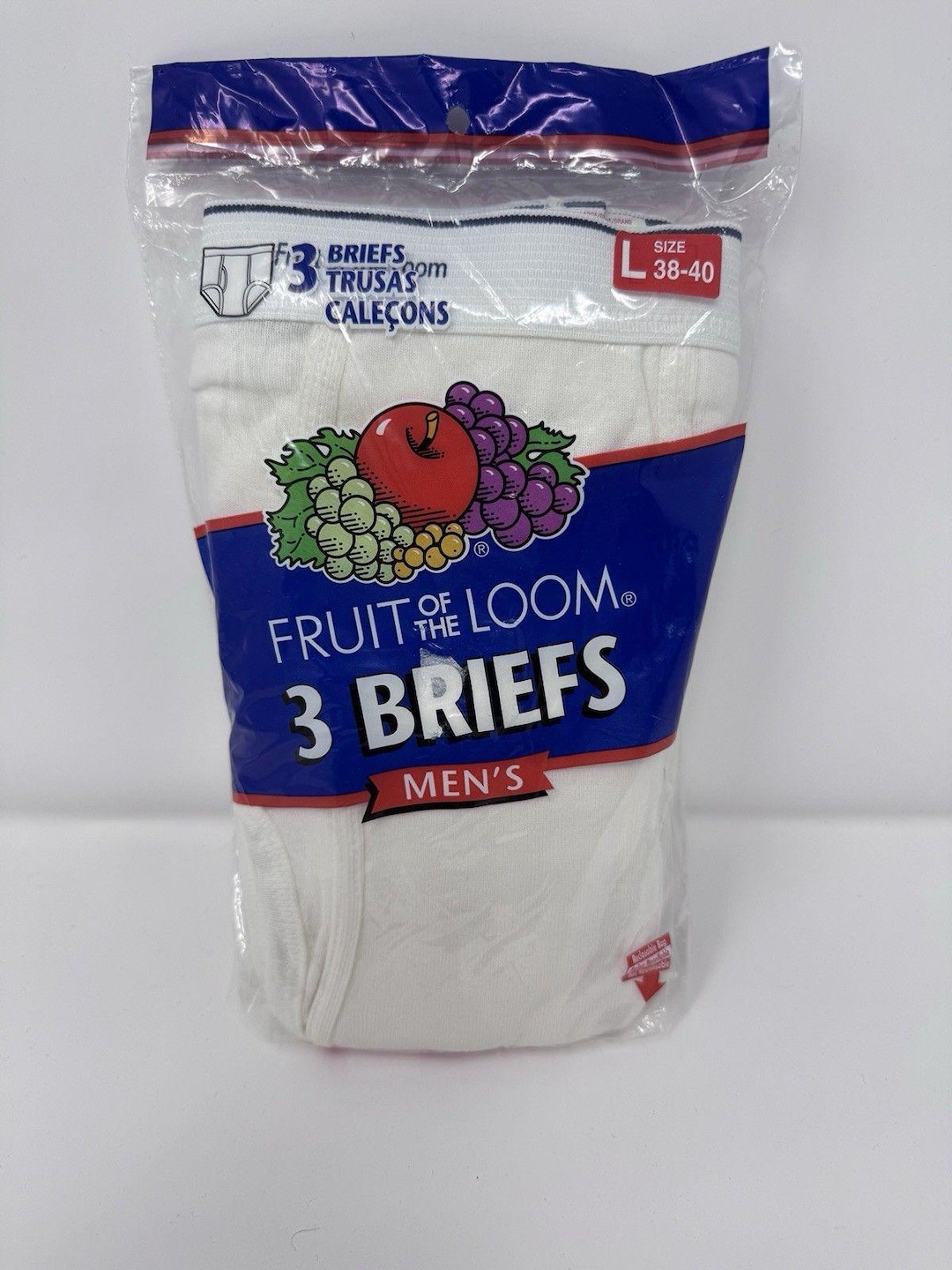 NEW Fruit of the Loom Mens White Briefs 3 Pk Size Large 38-40 Tighty ...