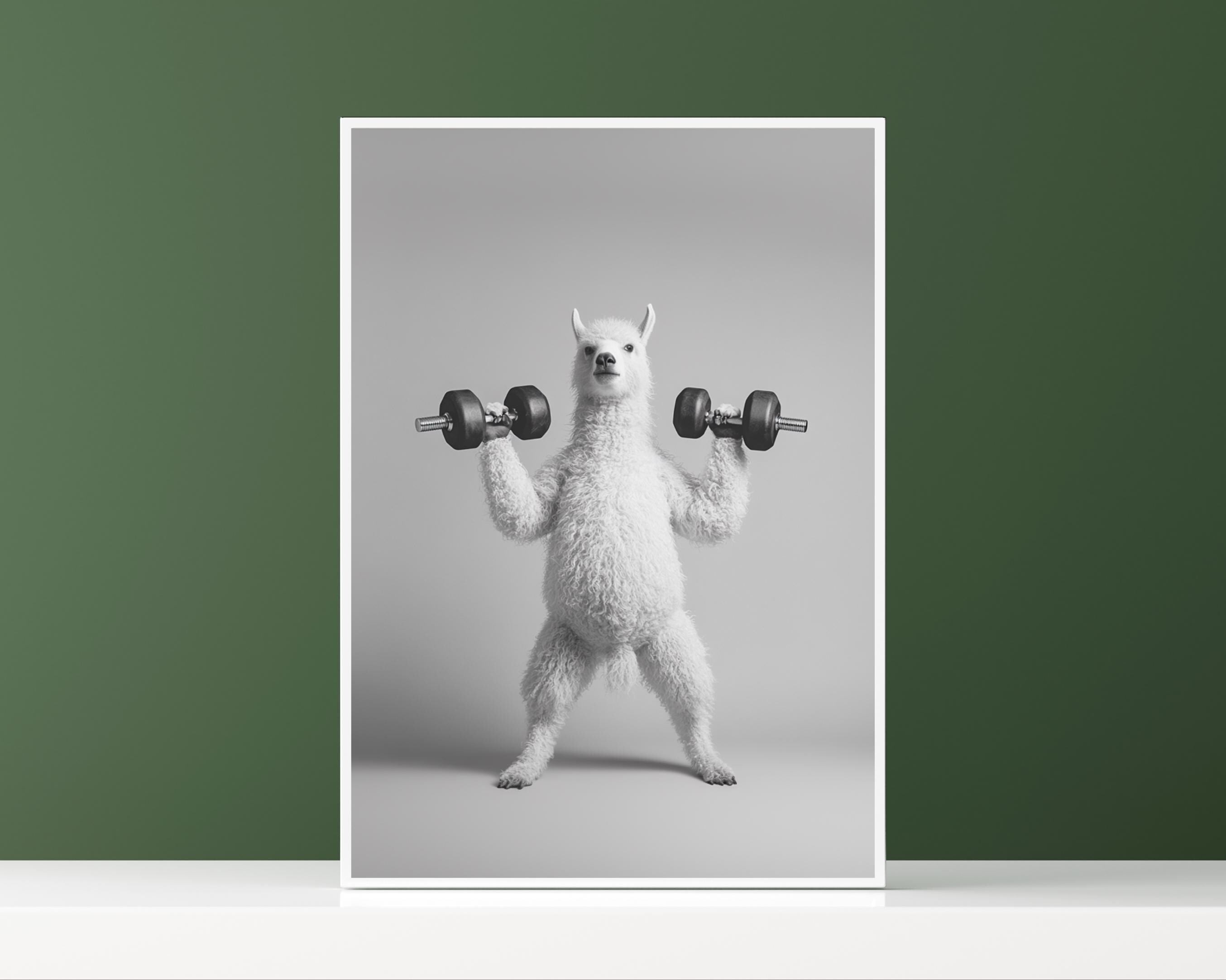 Funny Fitness Poster – “alpaca With Dumbbells,” Humorous Animal Art ...