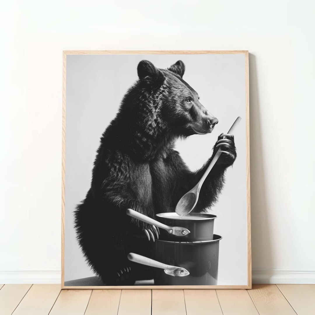 Funny Animal Print – Bear Cooking in the Kitchen, Digital Art for ...