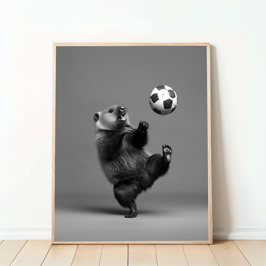 Funny Soccer Poster – “beaver Playing Soccer,” Digital Download ...