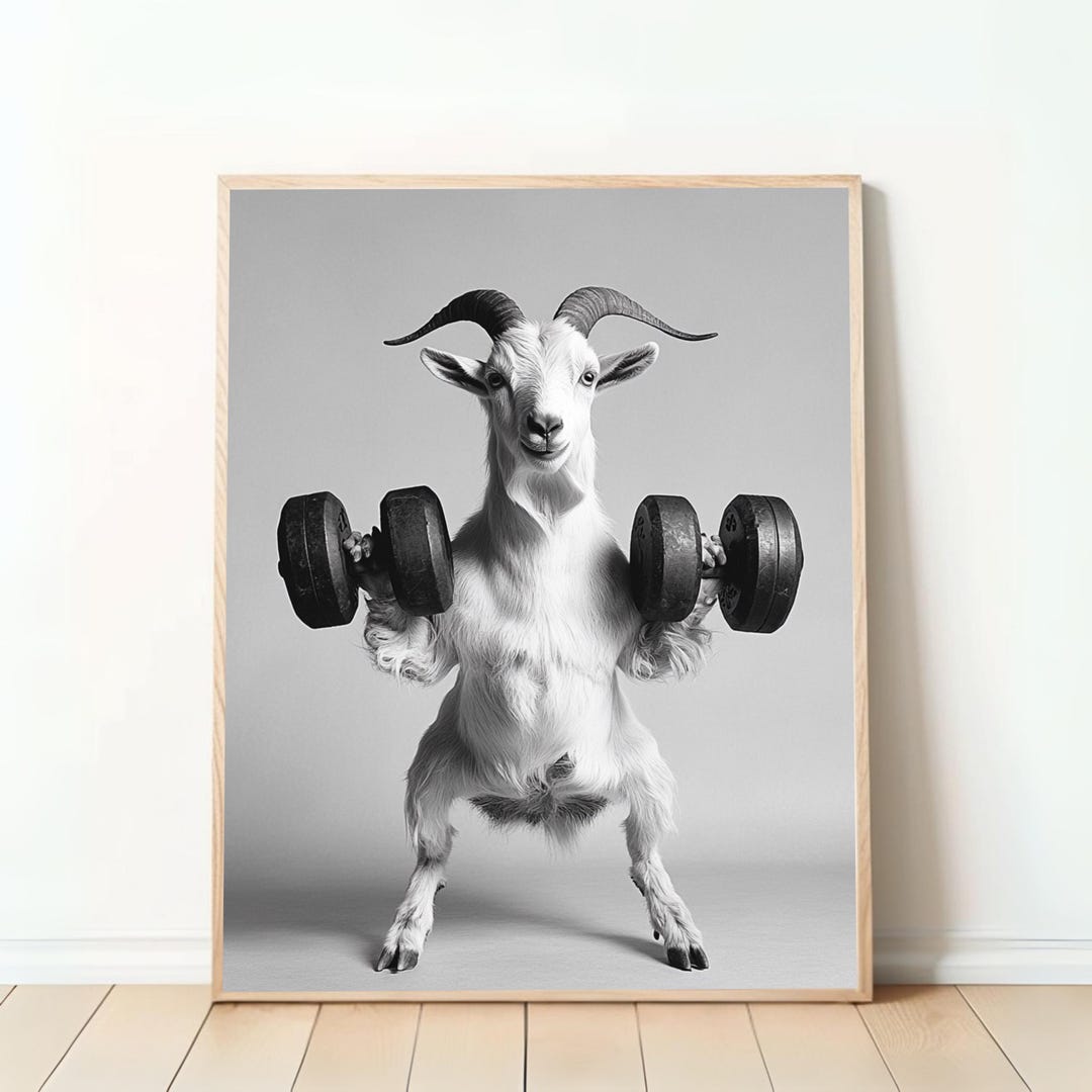 Funny Fitness Poster – “goat With Dumbbells,” Digital Download ...