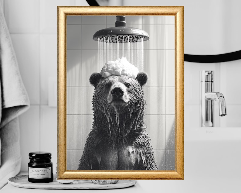 Funny Bear Shower Poster – “bear Under the Shower,” Digital Download ...