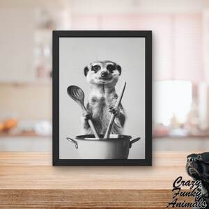 Funny Meerkat Poster – Meerkat Cooking, Digital Kitchen Art, Gift for ...