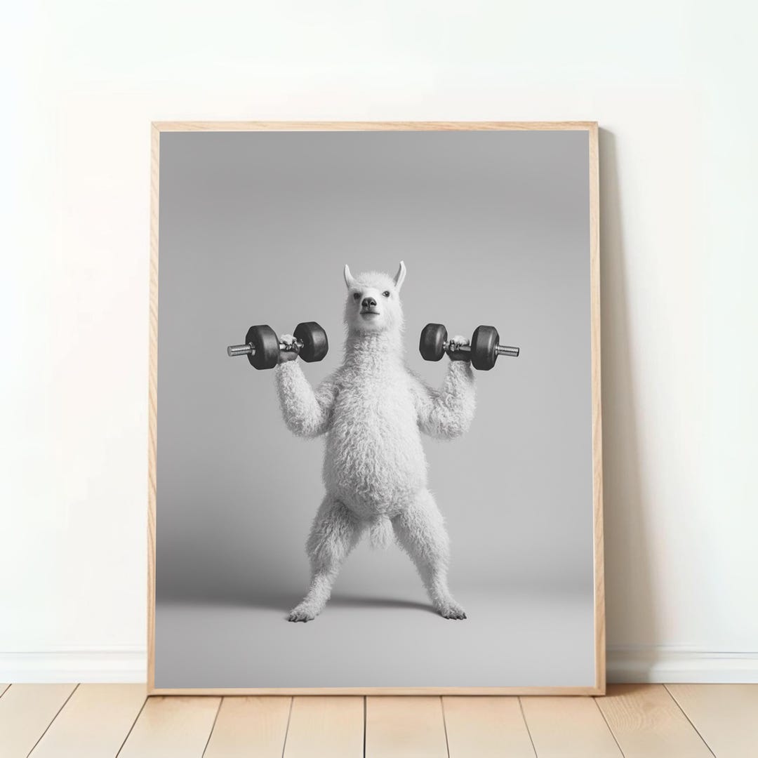 Funny Fitness Poster – “alpaca With Dumbbells,” Humorous Animal Art ...