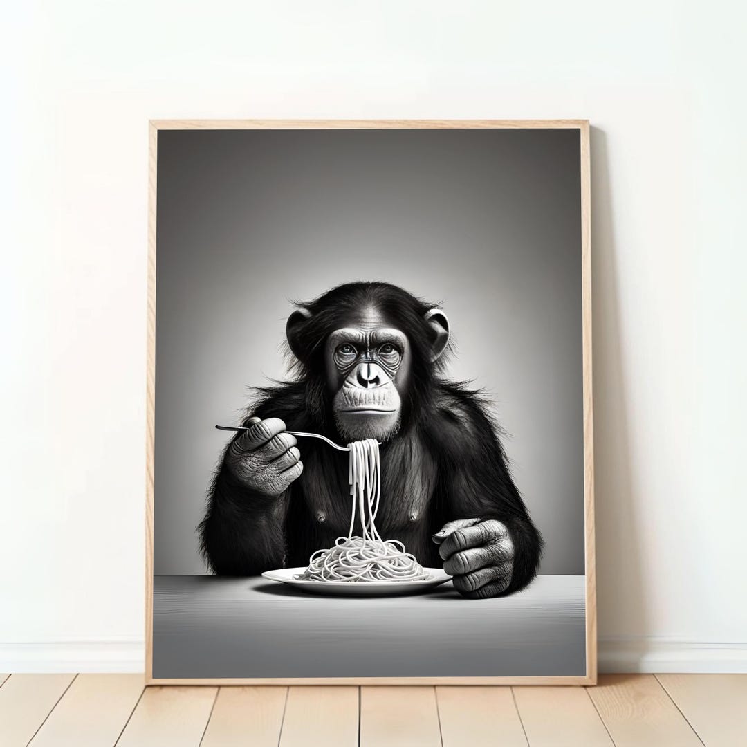 Funny Monkey Poster – Black and White Animal Art, Spaghetti Art ...