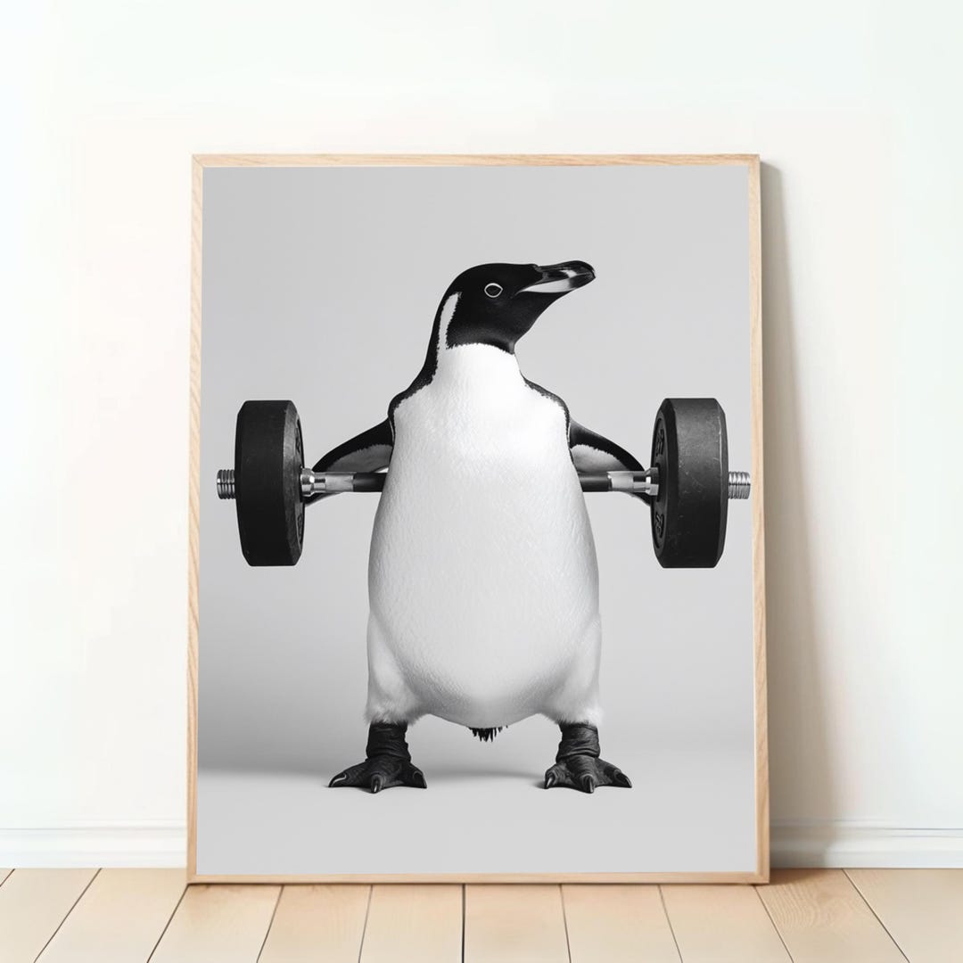 Funny Fitness Poster – “penguin Lifting Weights,” Digital Download ...