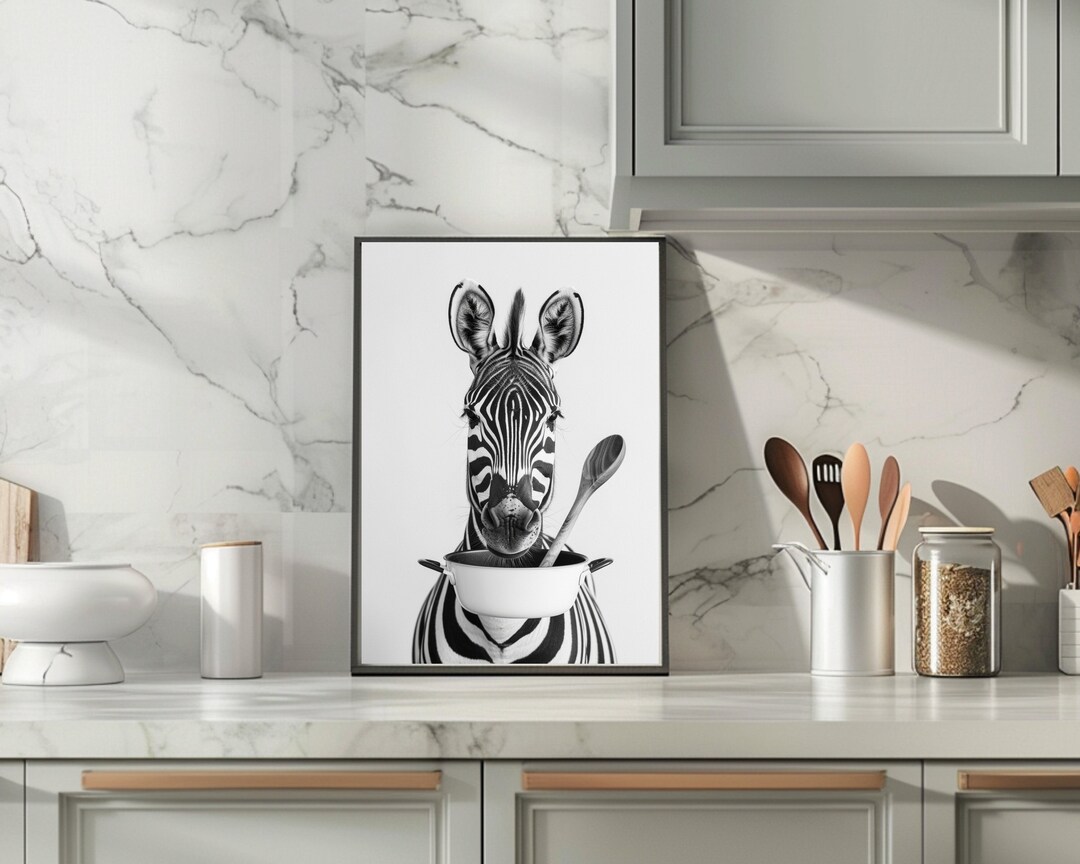 Buy Funny Animal Print Zebra Cooking in the Kitchen, Digital Art for ...