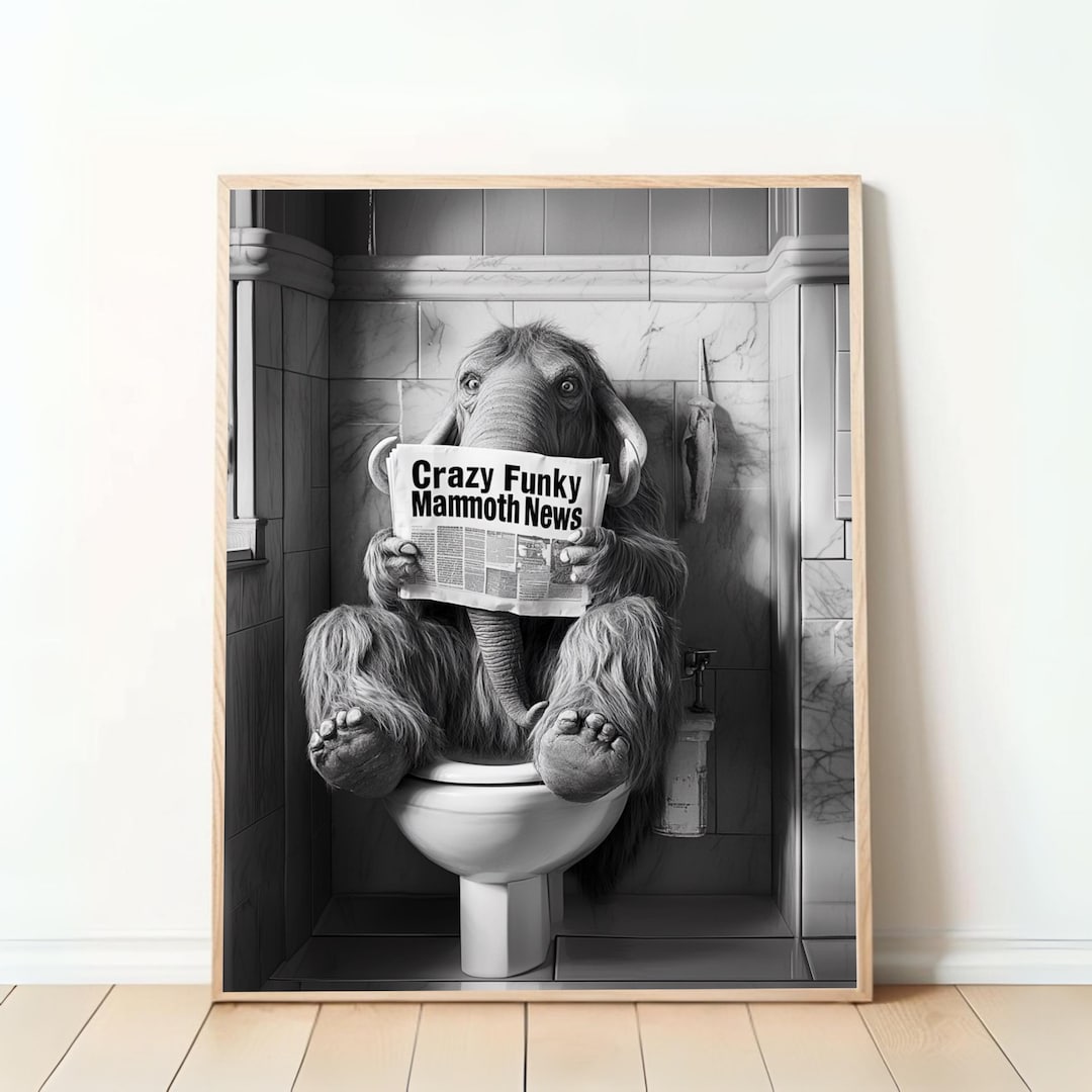 Funny Mammoth Bathroom Poster – “mammoth Reading Newspaper on Toilet ...