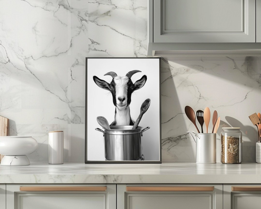 Goat Cooking in the Kitchen, Funny Kitchen Picture, Wall Decor, Funny ...