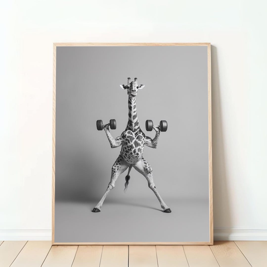 Funny Fitness Poster – “giraffe With Dumbbells,” Digital Download ...