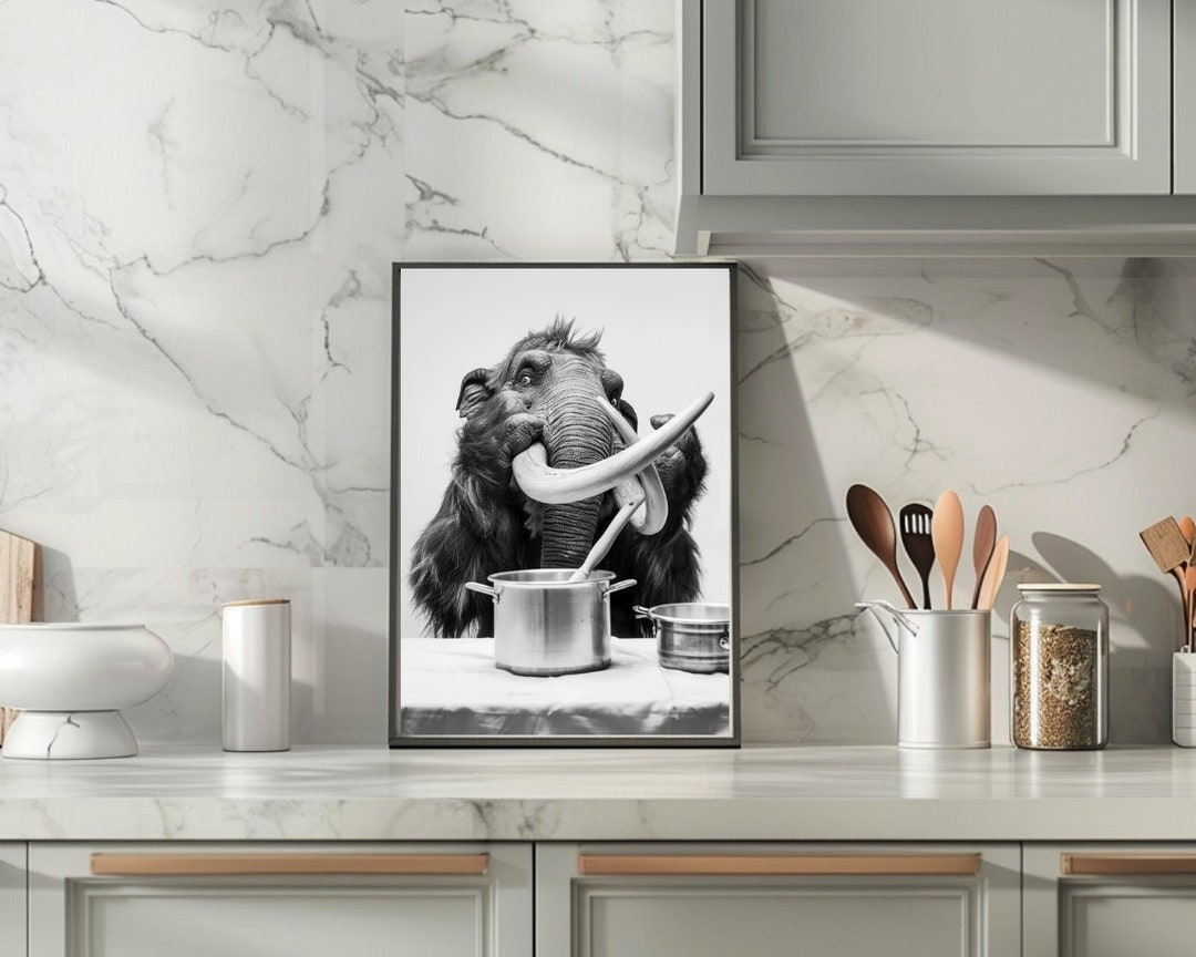Mammoth Cooking in the Kitchen, Funny Kitchen Picture, Wall Decor ...