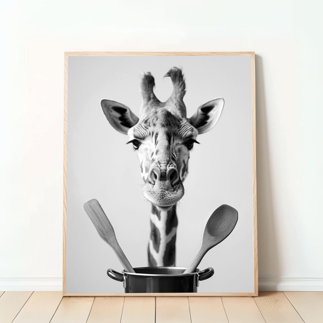 Funny Animal Print – Giraffe Cooking in the Kitchen, Digital Art ...