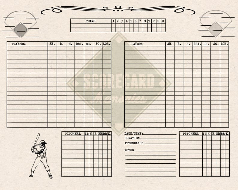 Baseball Box Score Vintage-style Blank Instant Download (digital ...
