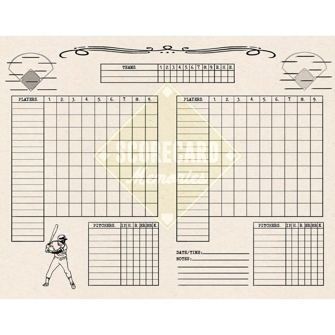 Vintage-style Baseball Scorecard for 9 Innings (digital Download) - Etsy