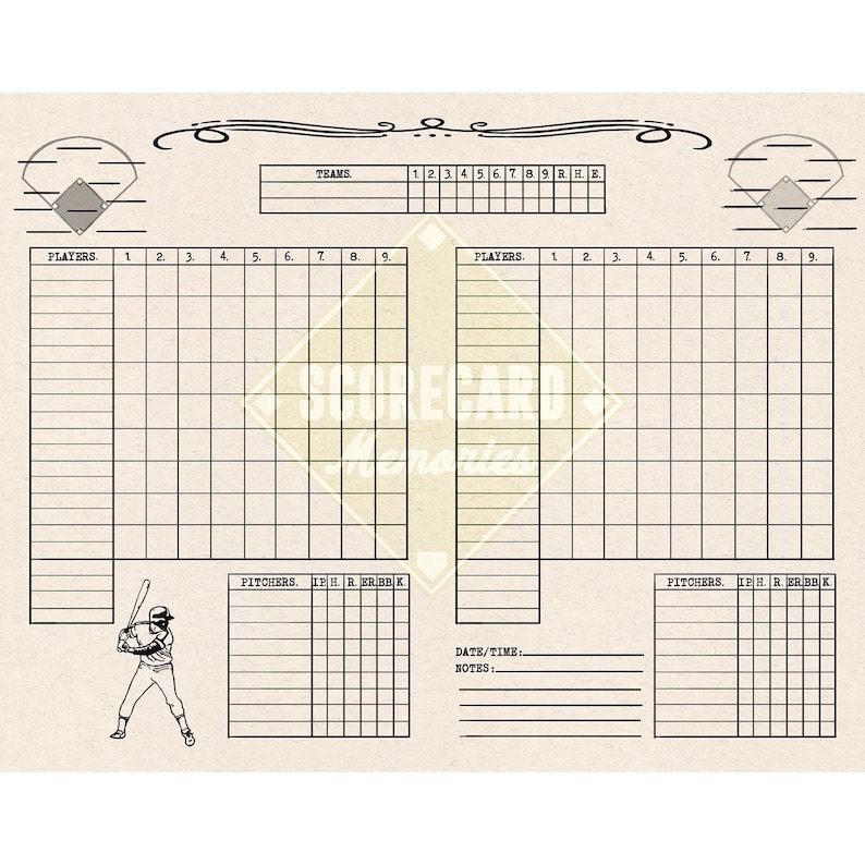 Vintage-style Baseball Scorecard for 9 Innings (digital Download) - Etsy