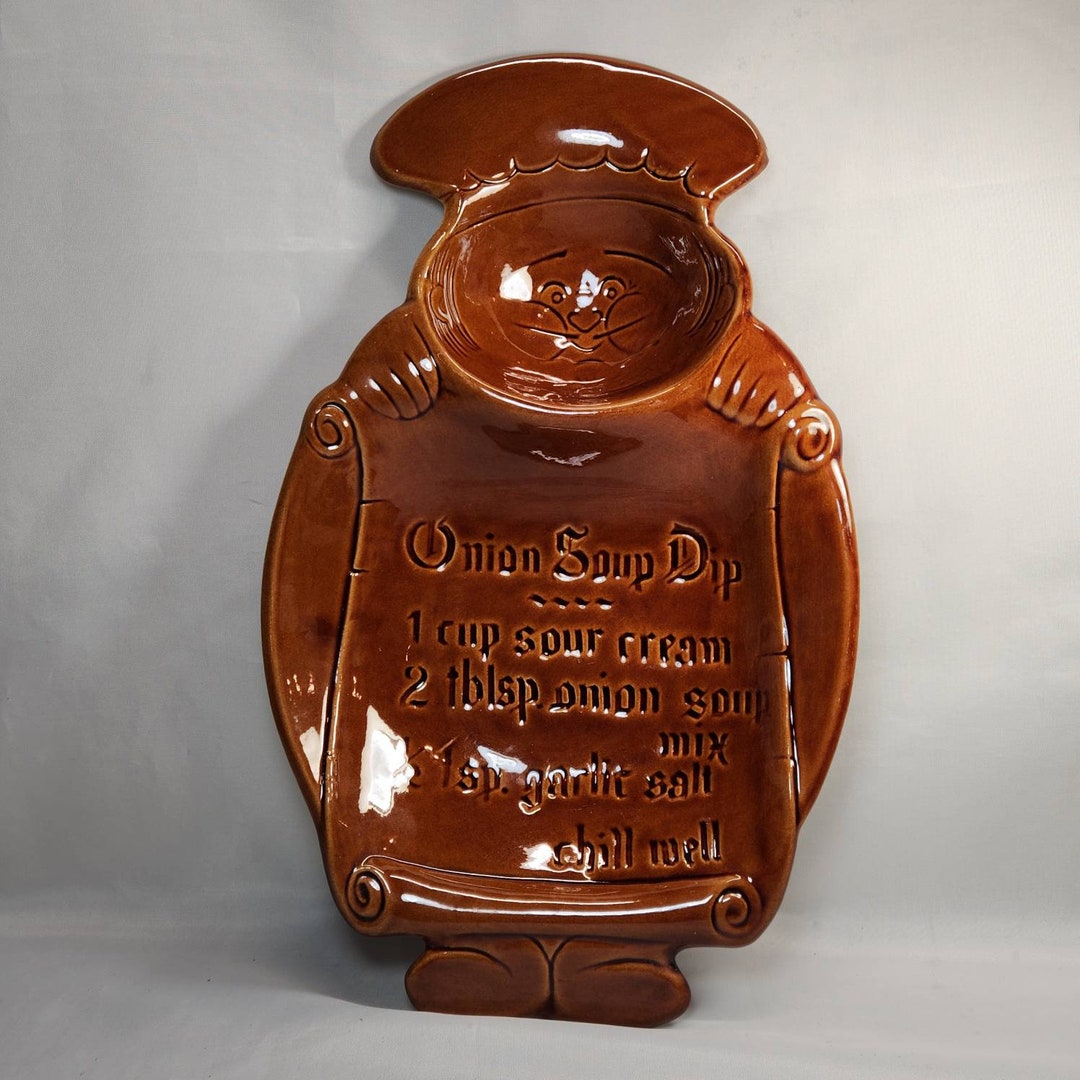 Vintage California Pottery Onion Soup Chip Dip Tray Platter Chef Brown ...