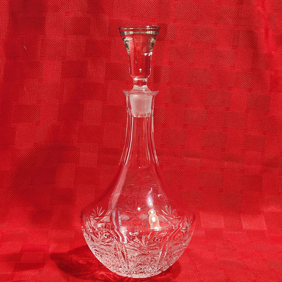 Vintage Lead Crystal Liquor Decanter Jeanie Bottle W Stopper Hobstar ...