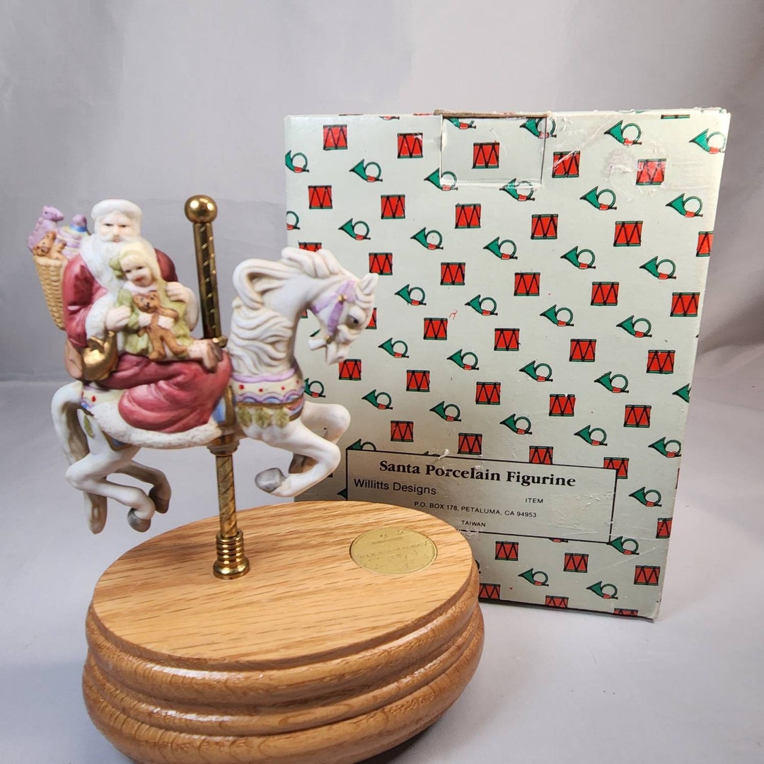 Vtg Musical Wind up Here Comes Santa Claus Carousel Horse Willitts ...