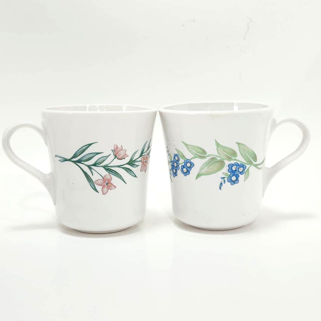 Vintage Corelle Corning Corningware MY GARDEN Flat Cups Mugs Set of 2 ...