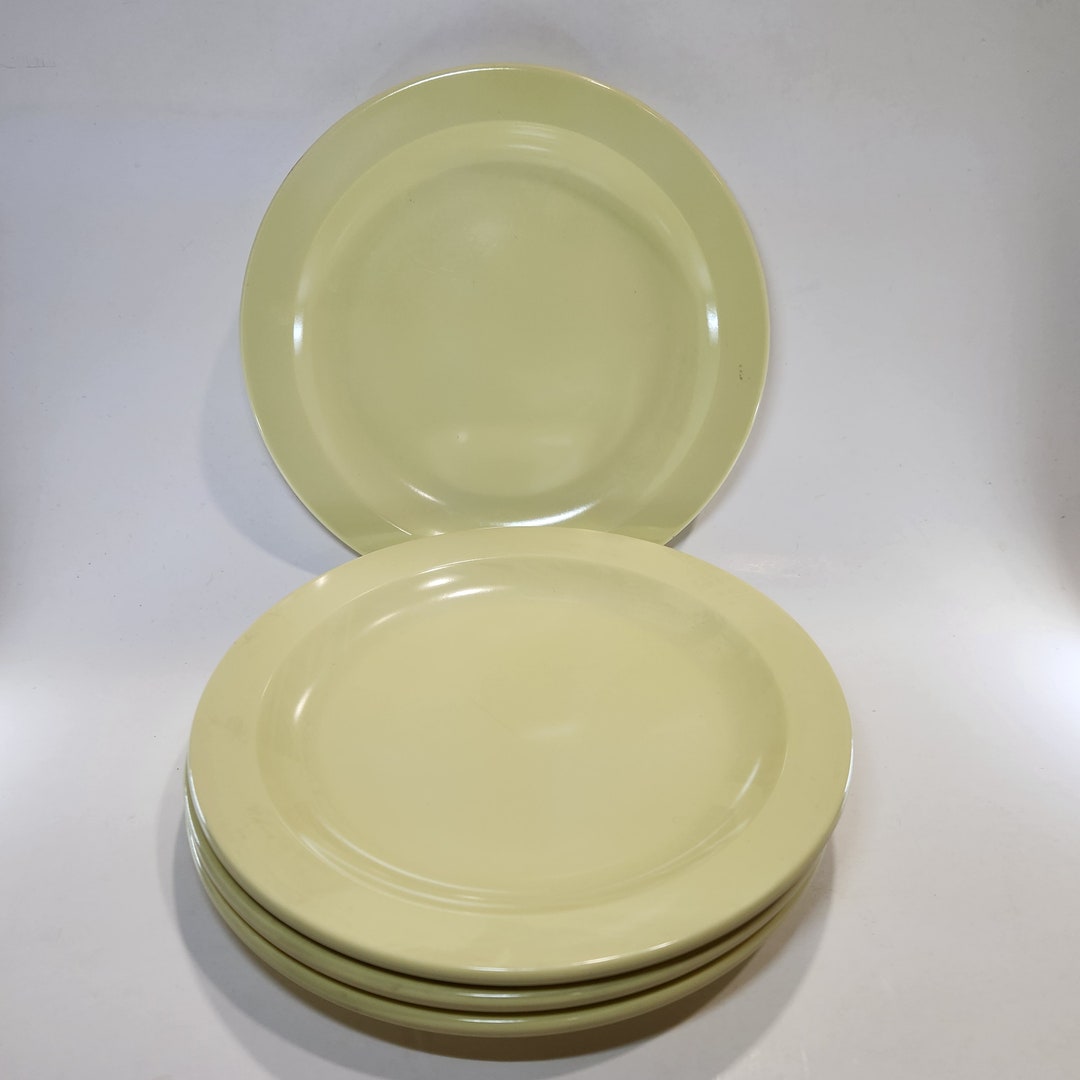 4 Vintage Boontonware 7" Salad Dessert Plates Yellow Melmac Melamine ...