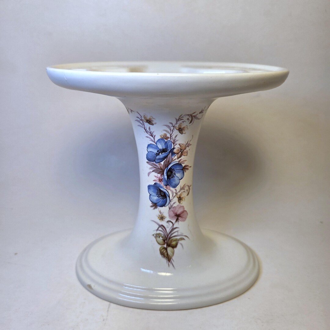 Vintage Toothbrush Holder Porcelain Countertop Blue Flowers Floral 5.75 ...