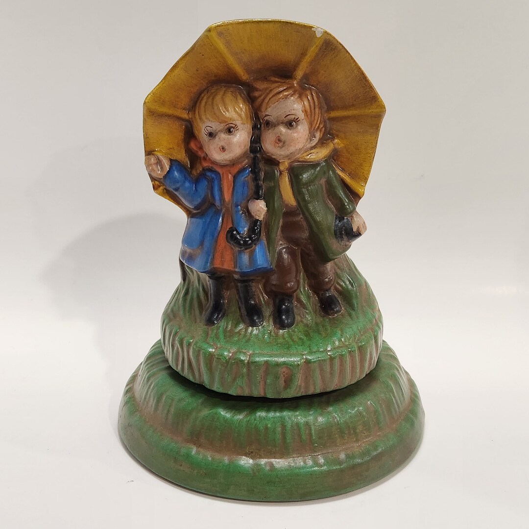 Vtg Musical Wind up Children With Umbrella Raindrops Keep Falling on My ...