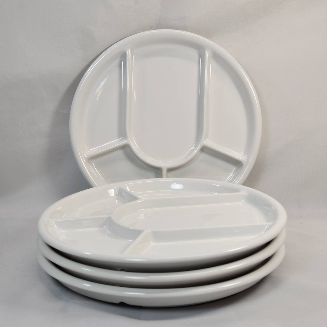 Vintage Ceramic Sectioned Divided Sushi Plates 8.75" Set 4 Dishes White ...