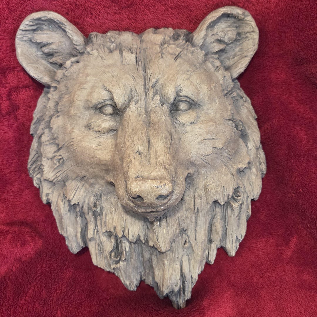 Hobby Lobby Bear Face Resin Rustic Cabin Relief 3D Wall Decor 15" Wood ...