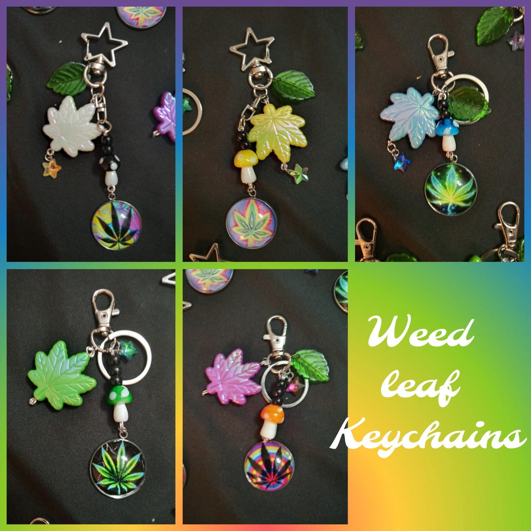 Weed Leaf Keychains With Star & Mushroom Charms - Etsy