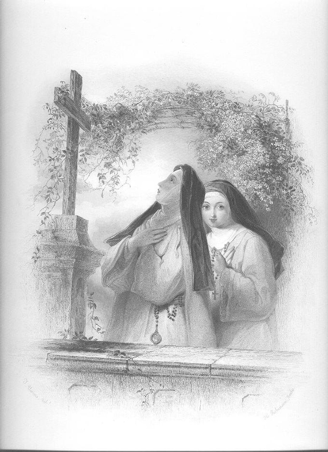 CLEMATIS Nun Catholic Nunnery Convent CRUCEFIX Victorian Women Vintage ...