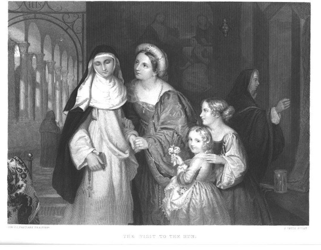 CATHOLIC NUN NUNNERY Woman Girl Flowers Church ~~ Old Vintage Antique ...