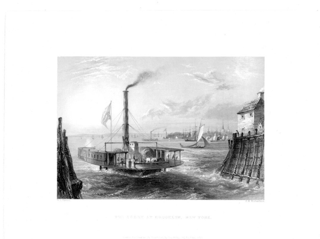 Brooklyn New York Ferry Boat Maritime Boats ~ American Landscape 1840s ...