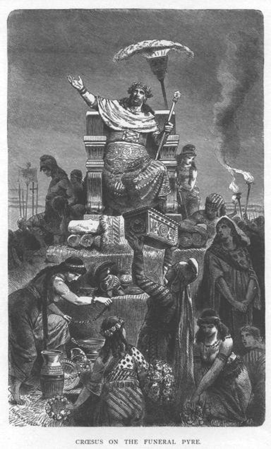 CROESUS FUNERAL PYRE Engraving - Historical 1882 Victorian Era Old ...