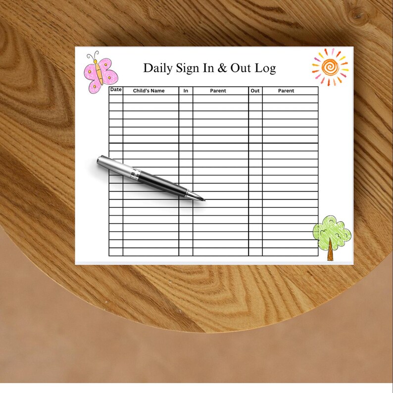Daycare Sign in Sheet Log for Childcare Sign in and Out Sheet Download ...