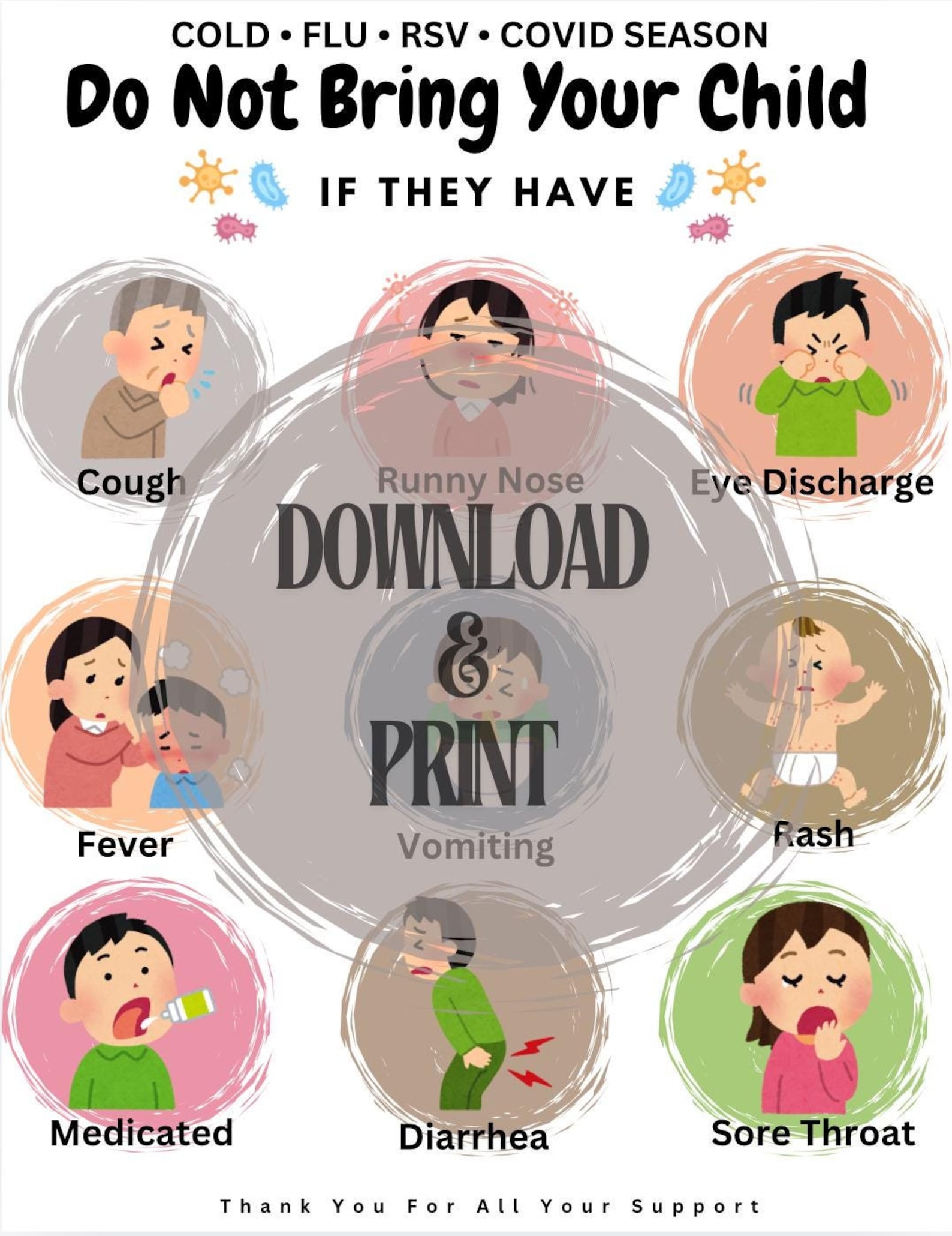 Printable Childcare Sickness Policy: School Rules (PDF) - Etsy