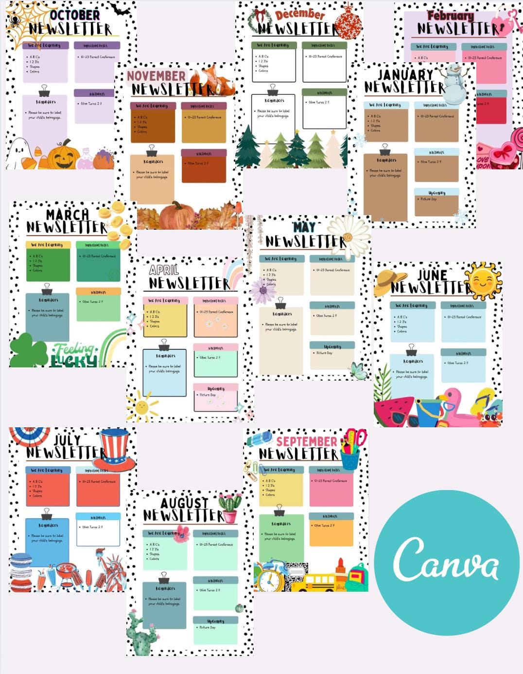 Editable 12 Months of Newsletters , Monthly Themed Newsletters, Teacher ...