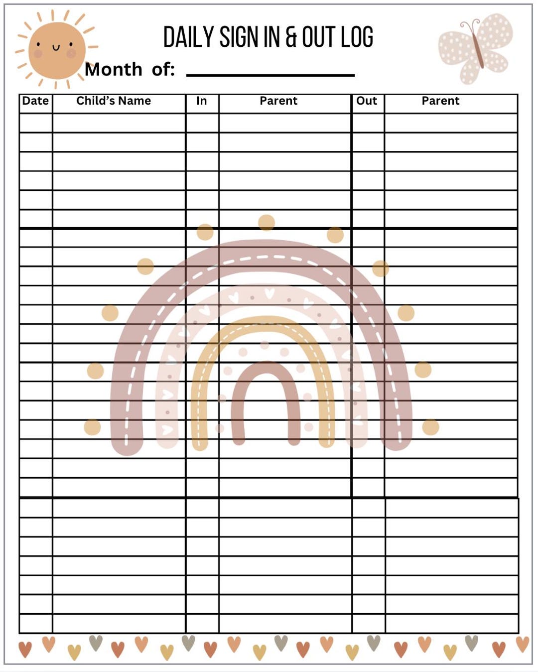 Sign in and Out Log, Attendance Sheet - Etsy