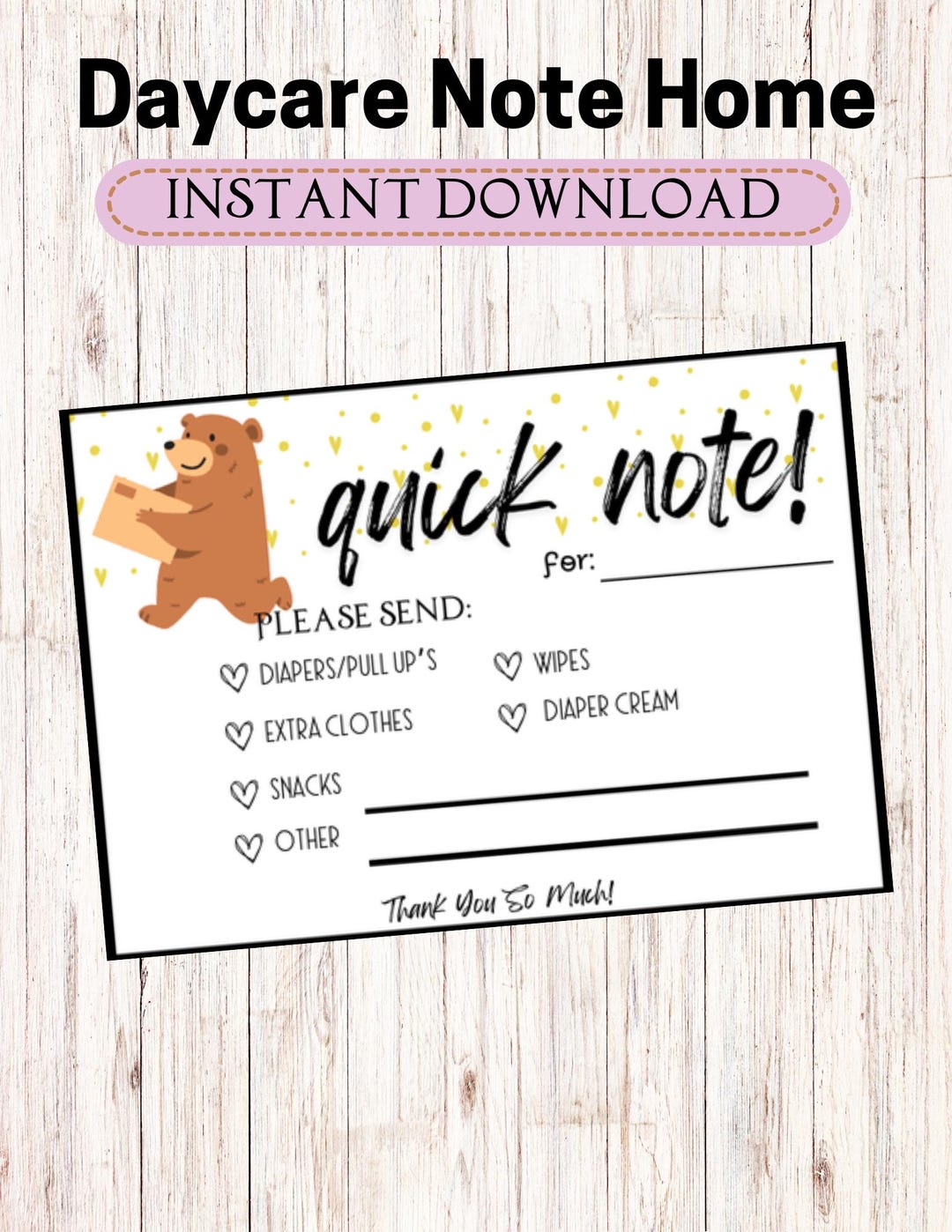 Printable Daycare Note Home to Parent Note About Child Note From ...
