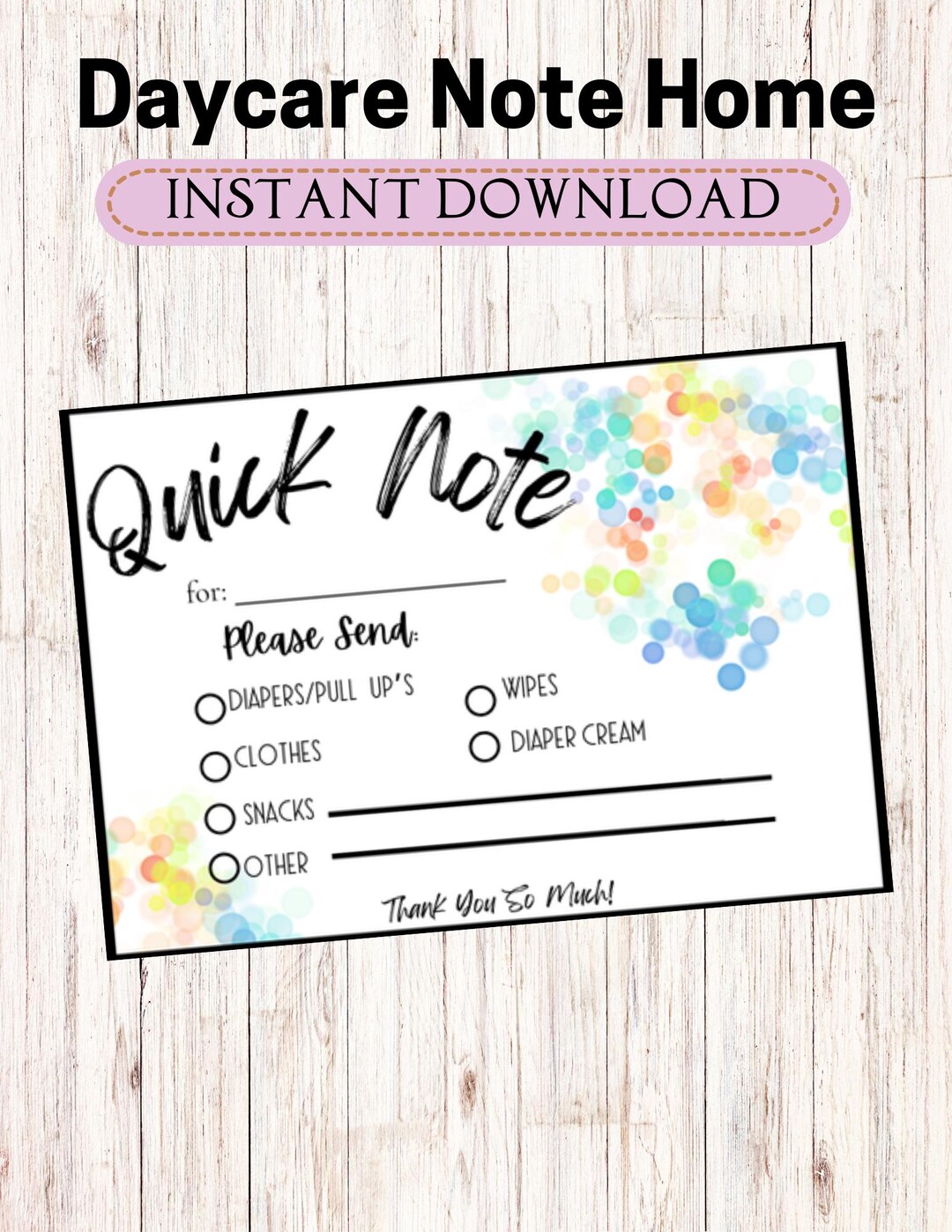 Daycare Quick Note for Parents (printable) - Etsy Canada