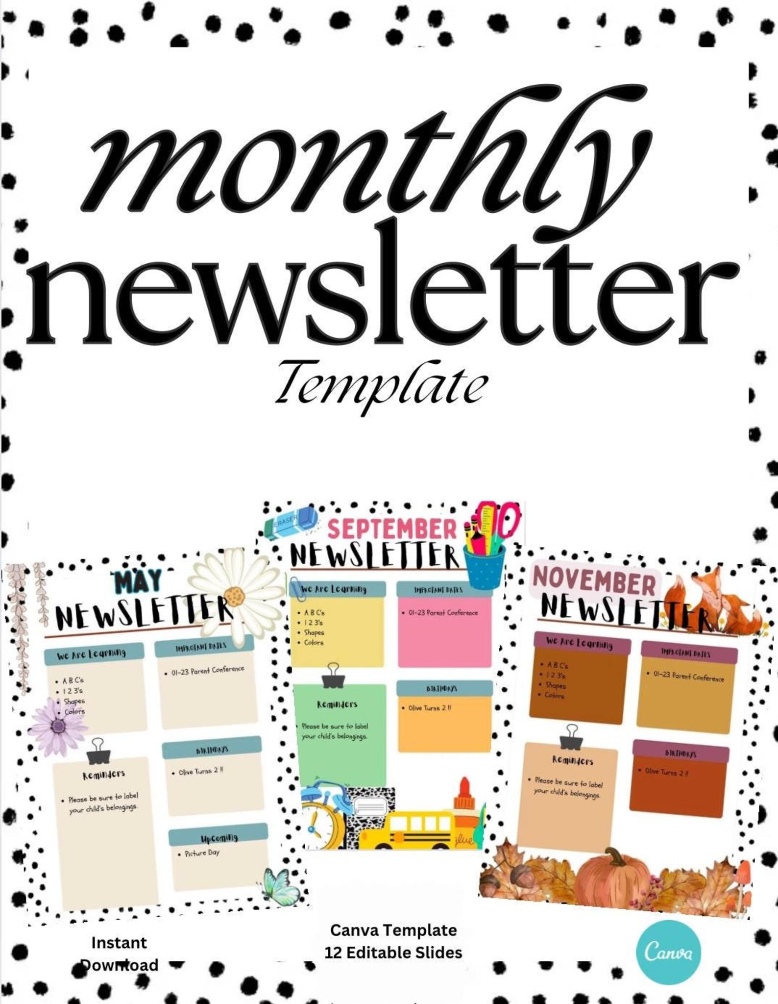 Editable 12 Months of Newsletters , Monthly Themed Newsletters, Teacher ...