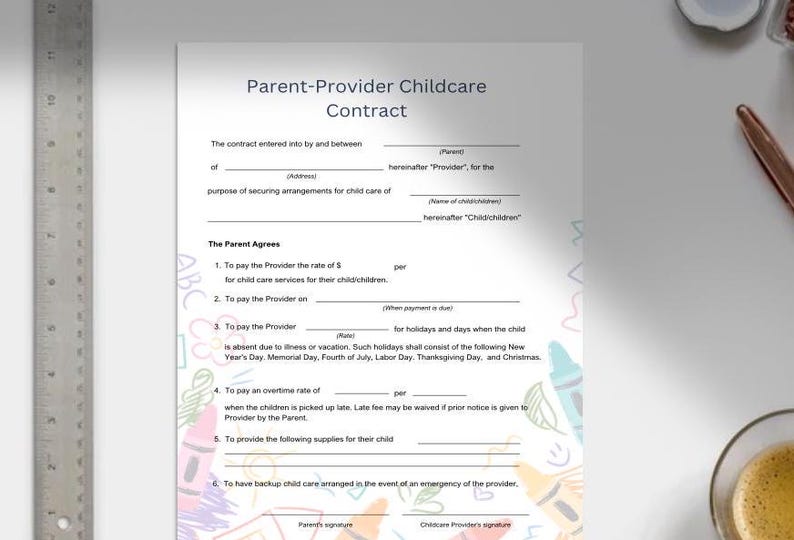 Daycare Contract: Printable Parent Provider Agreement (customizable) - Etsy