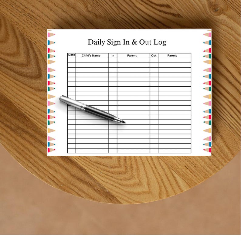 Daycare Sign in Sheet Log for Childcare Sign in and Out Sheet Download ...