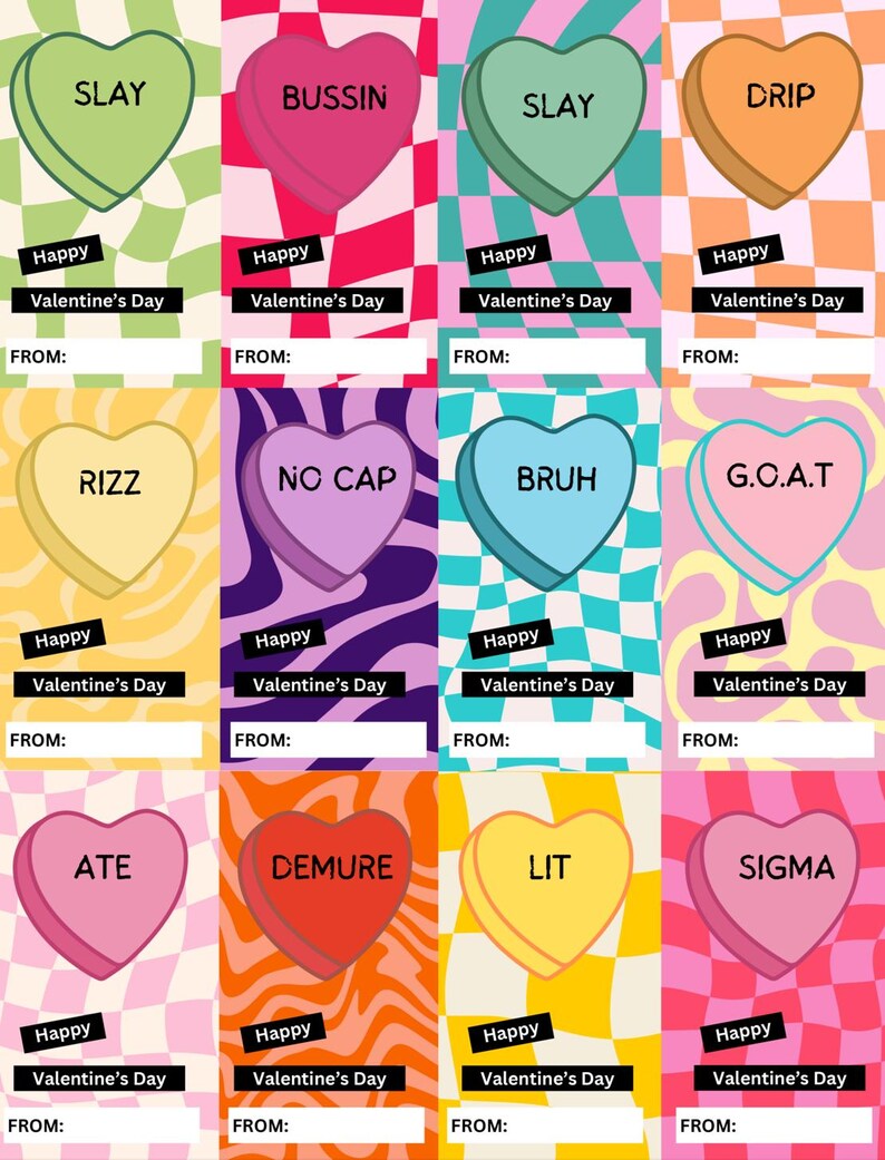 Candy Hearts Slang Words Valentine's Day Cards for School Gen Alpha ...