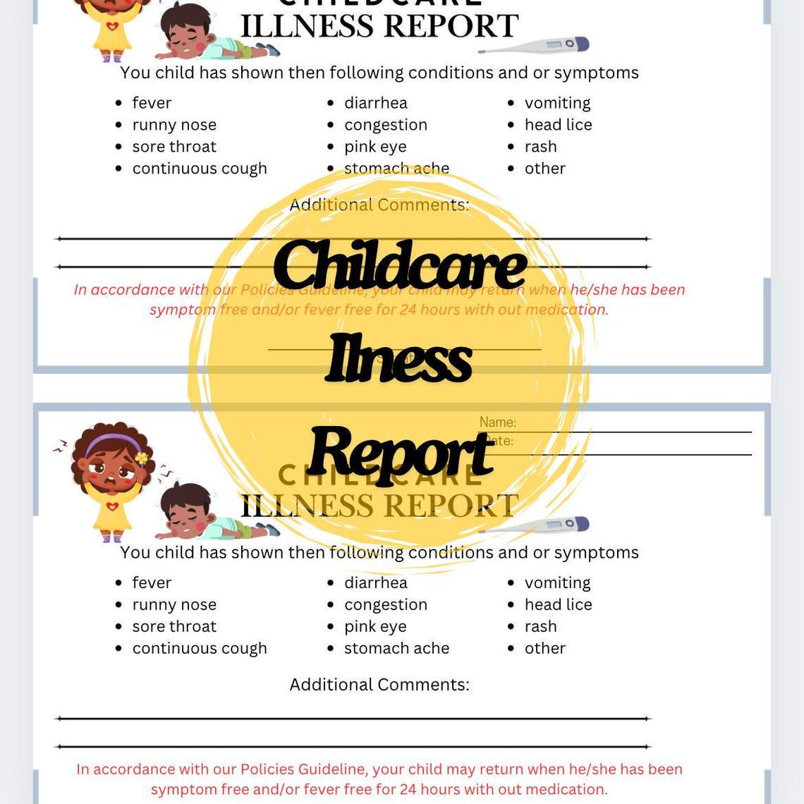 Printable Childcare Illness Report - Etsy