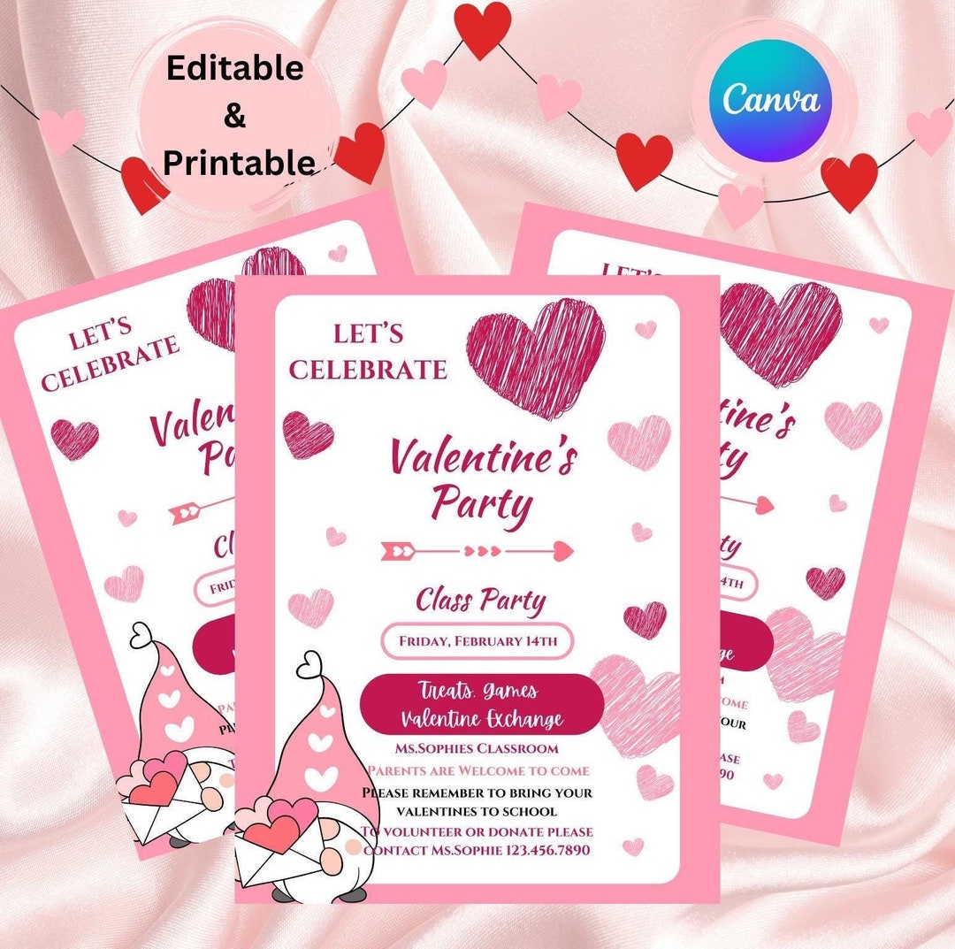 Editable Valentines Class Party Invite School Charity Church ...