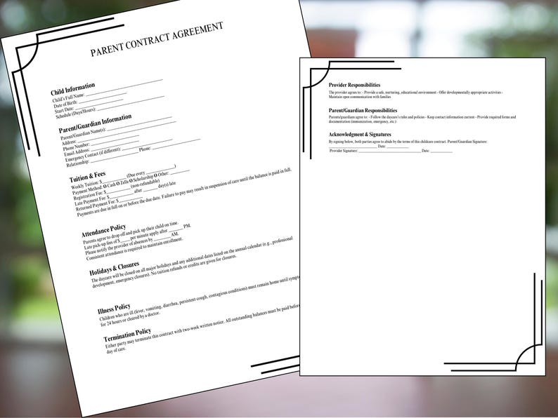 Printable Daycare Contract: Printable Parent Provider Agreement - Etsy