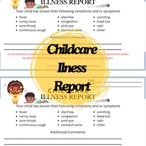 Printable Childcare Illness Report - Etsy