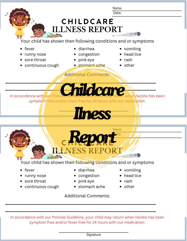 Printable Childcare Illness Report - Etsy