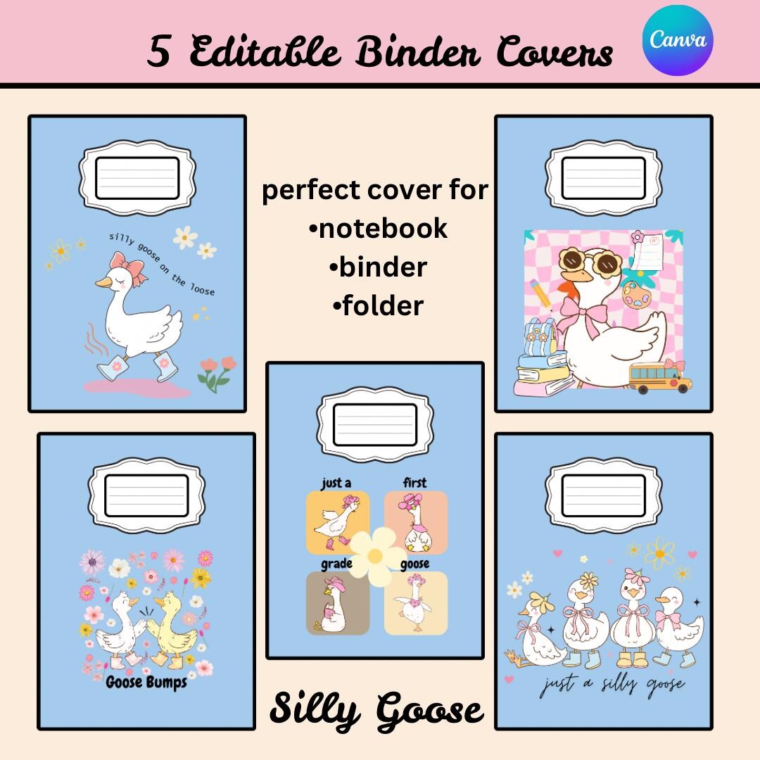 Silly Goose Editable Binder Covers: Girly Notebook & Folder Designs - Etsy